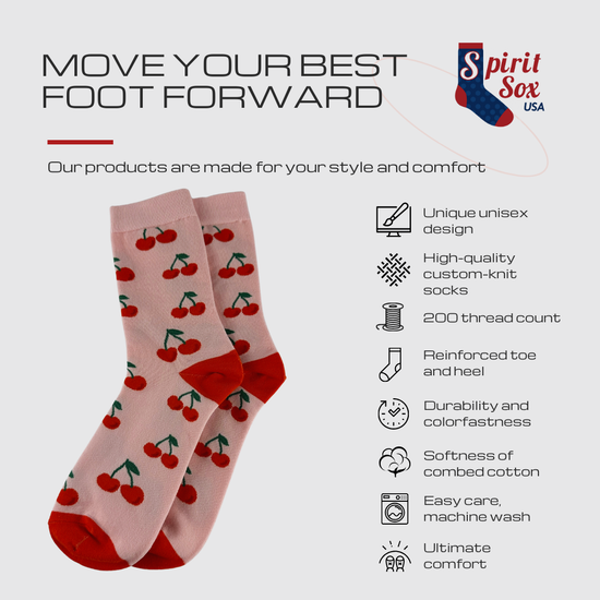 Cherry Pattern Crew Socks by Spirit Sox USA